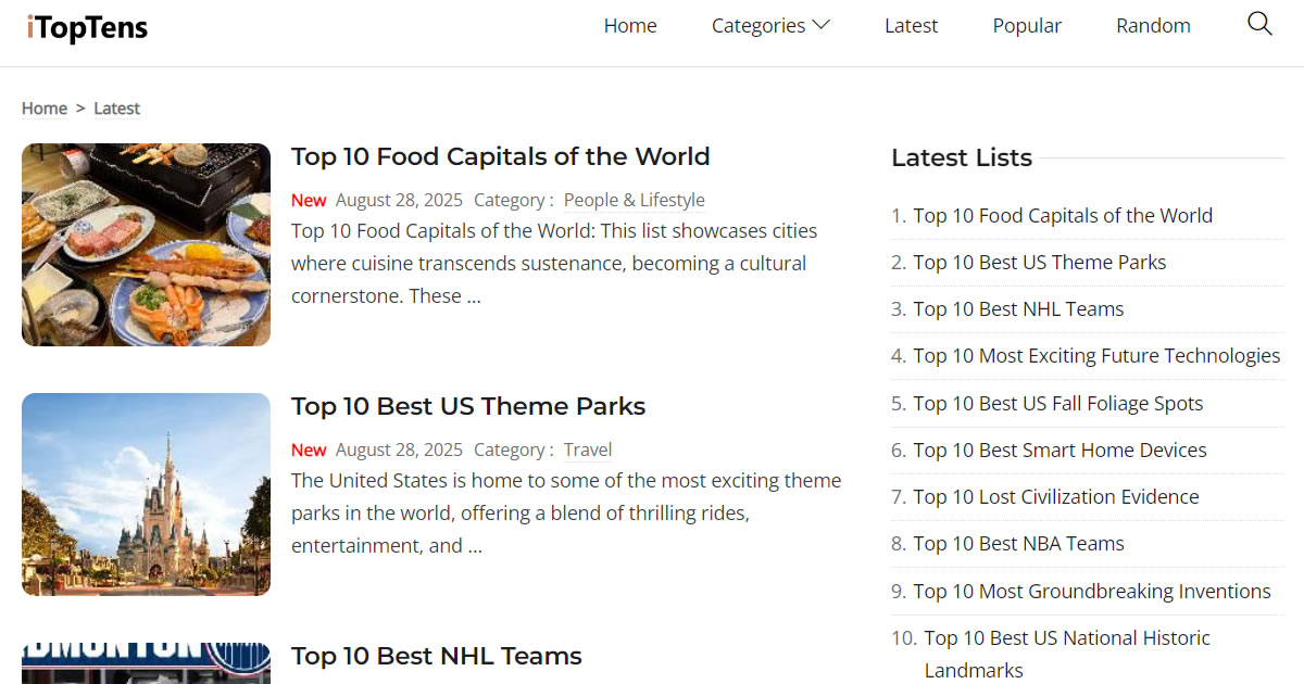 Latest Top Ten Lists : Page2 - iTopTens